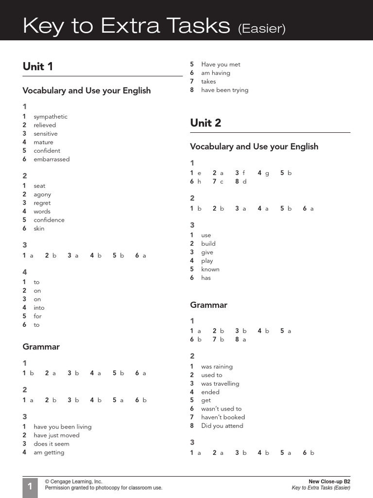 B2 Key to Extra Tasks (Easier) | PDF
