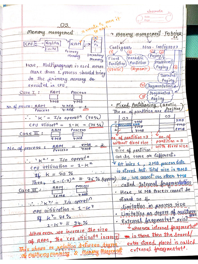 OS - (Memory & Disk Management) Notes | PDF