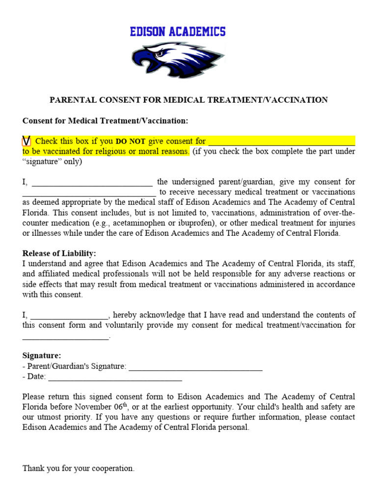 Parental Consent Vaccination Form | PDF