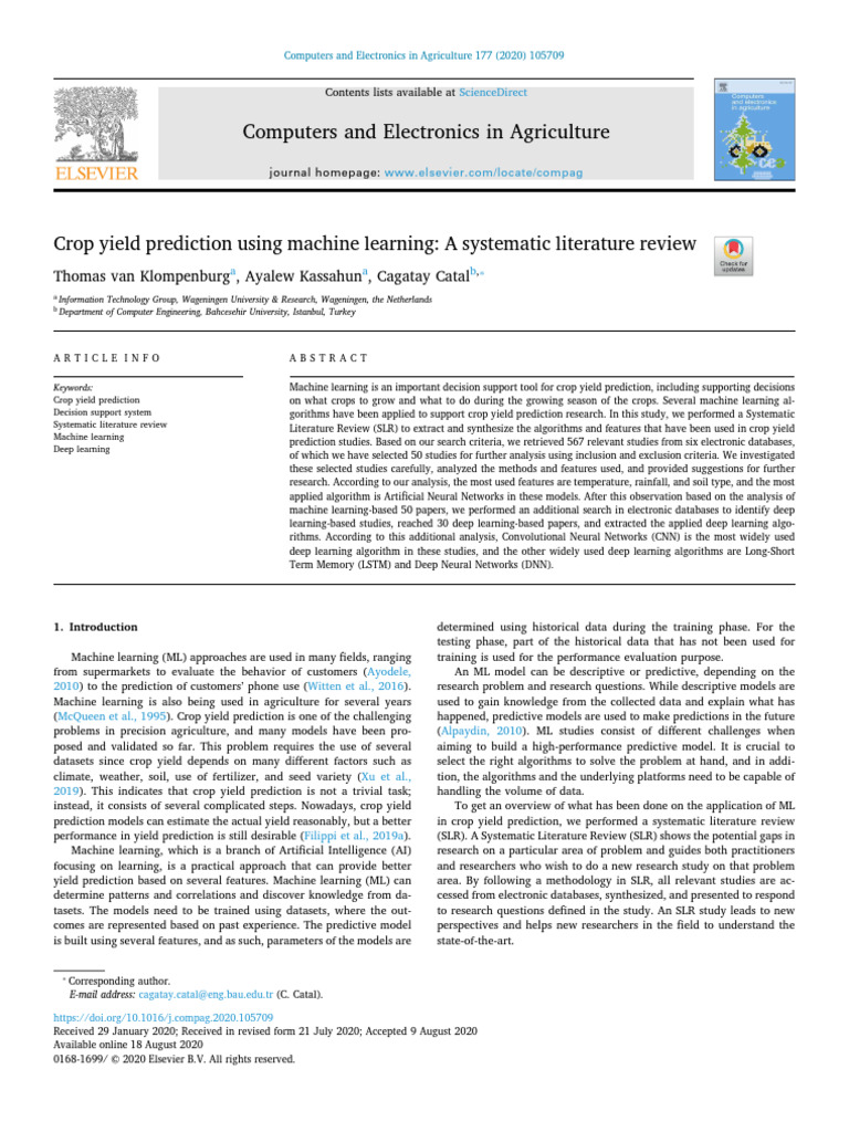 Crop Yield Prediction Using Machine Learning 2020 Computers and ...