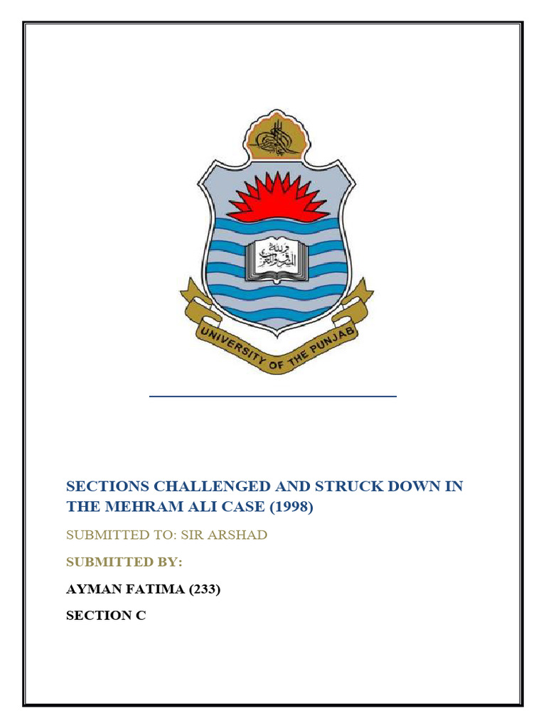 Sections Challenged and Struck Down in The Mehram Ali Case ...