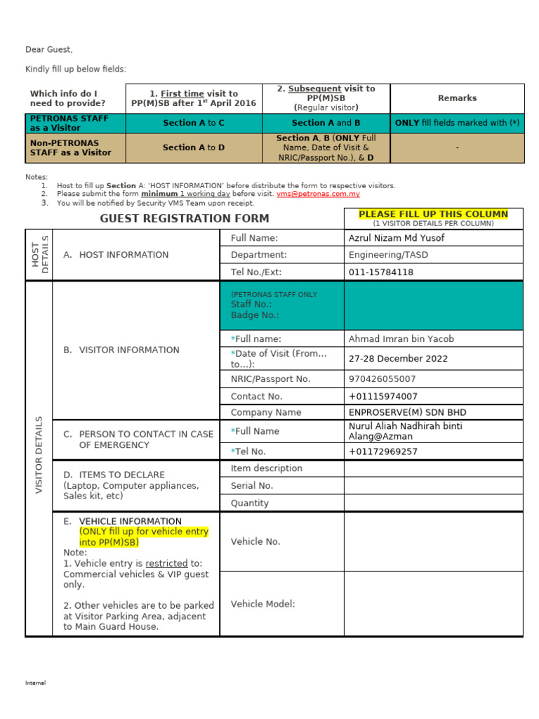 VMS Form - Ahmad Imran | PDF