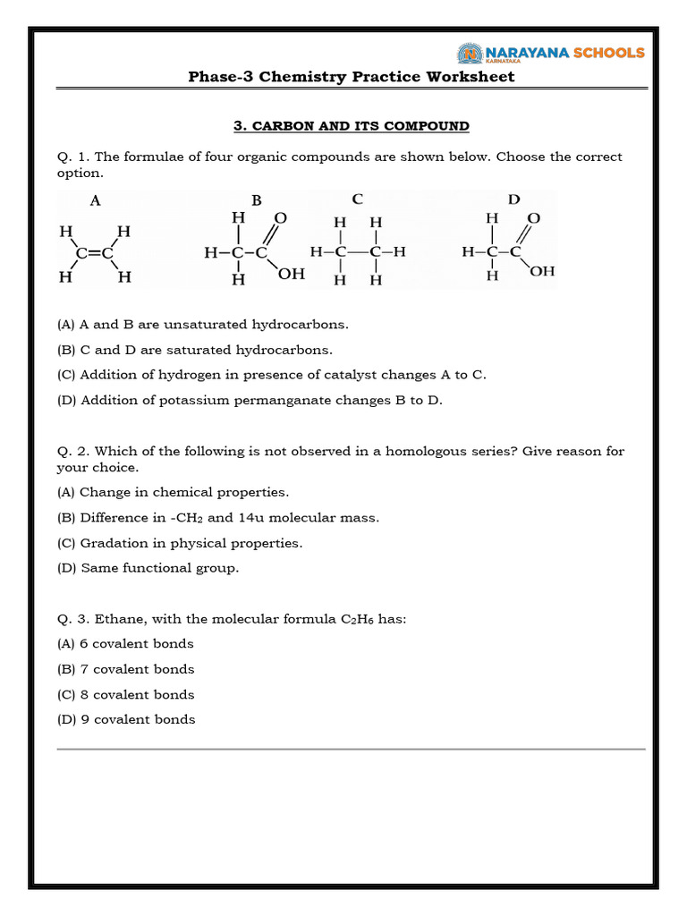 Phase-3 Chemistry: Carbon Compounds Worksheet | PDF | Ester ...