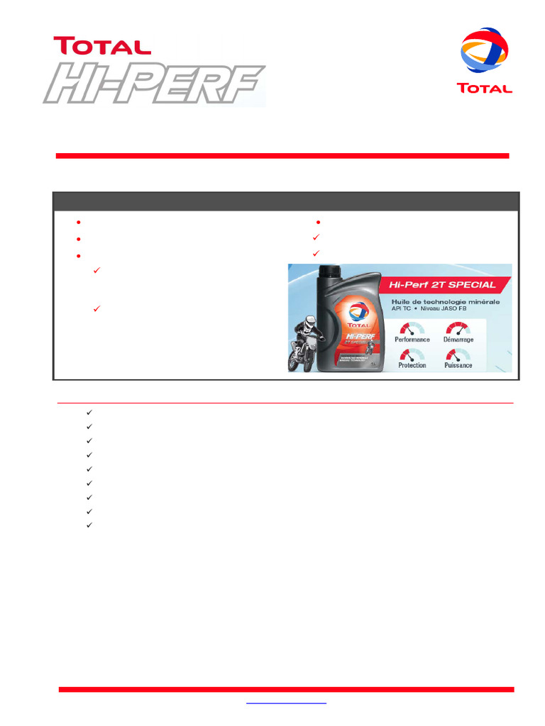 Total Hi-Perf 2T Special Oil Benefits | PDF | Motor Oil | Chemical ...