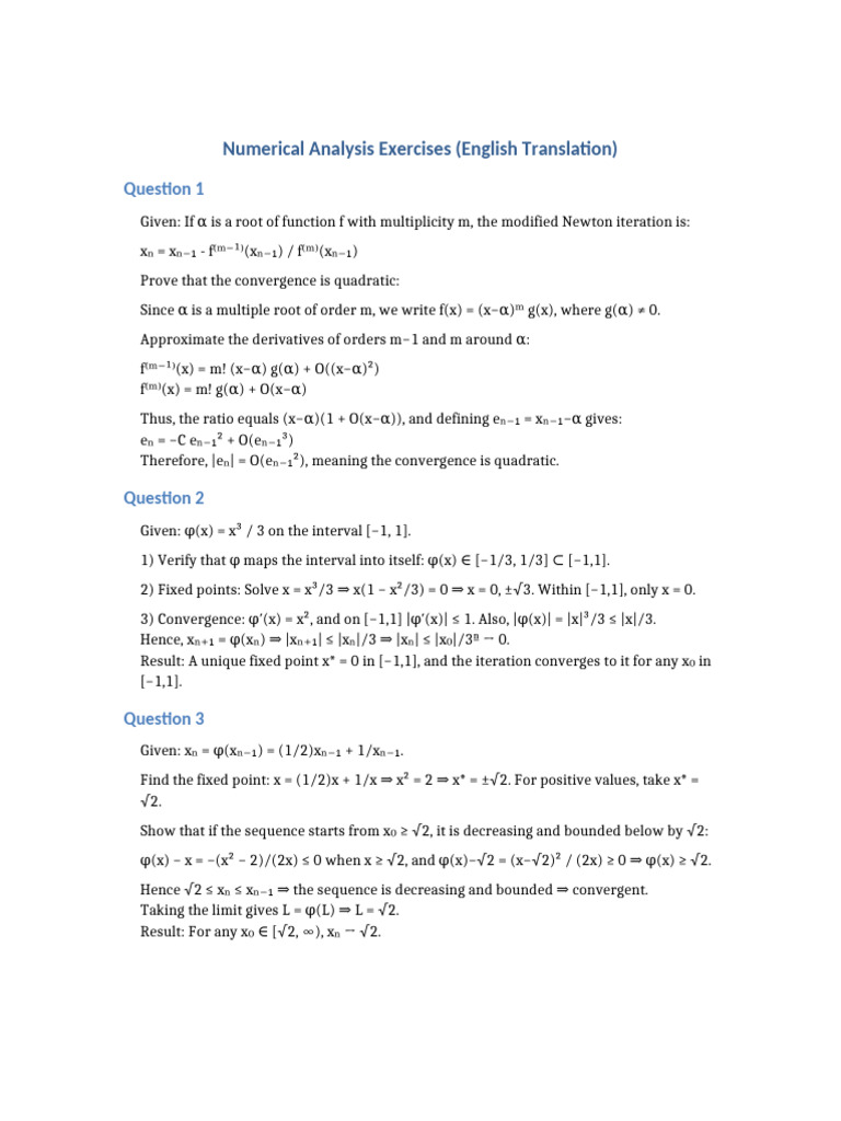 Numerical Analysis Exercises English Formatted | PDF | Analysis ...