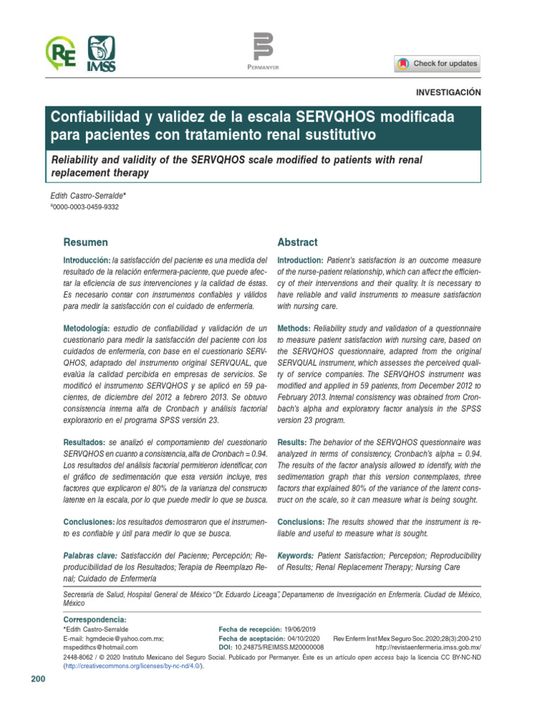 Confiabilidad y Validez de La Escala Servqhod Modificada para Pacientes ...