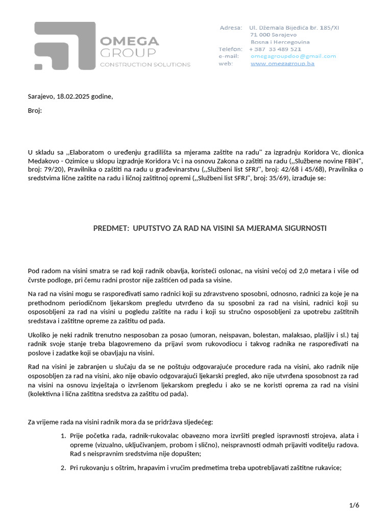 Uputstvo za rad na visini | PDF