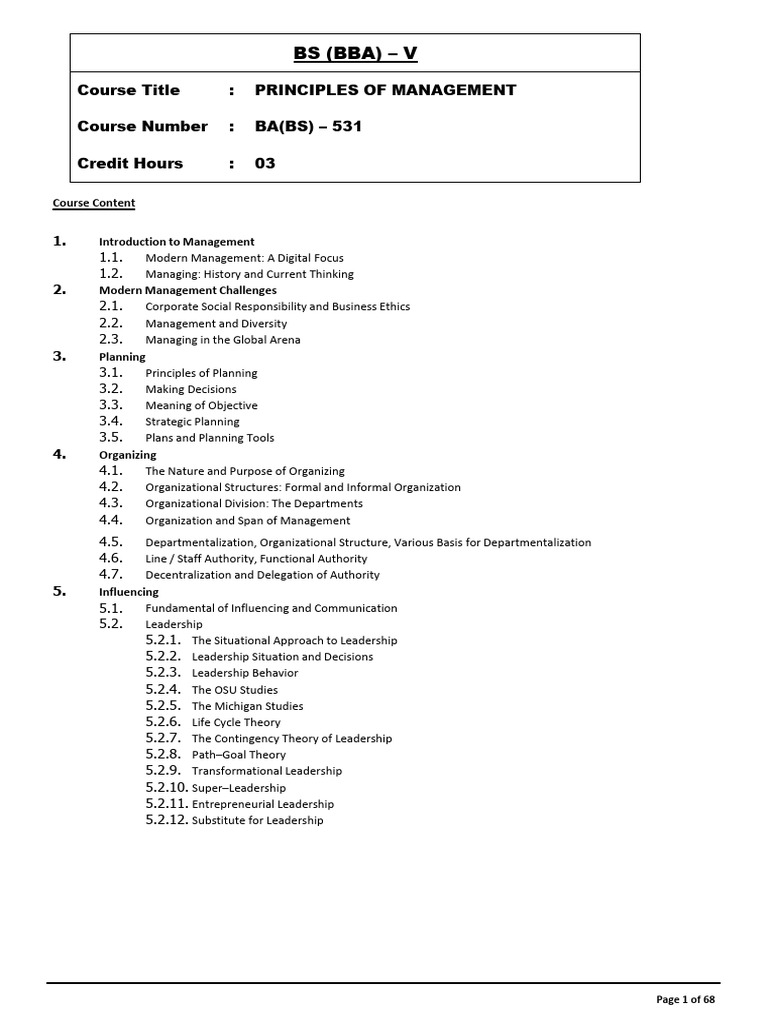 Principles of Management Course Overview | PDF | Leadership | Corporate ...