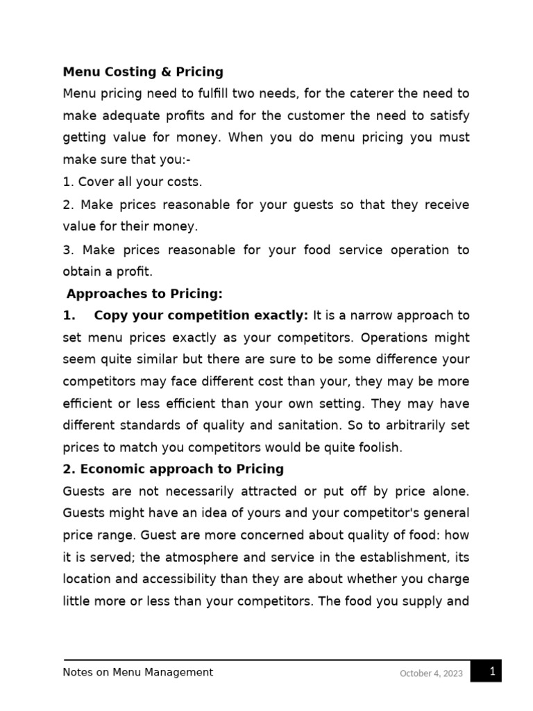 3-Menu Management Notes | PDF | Menu | Pricing