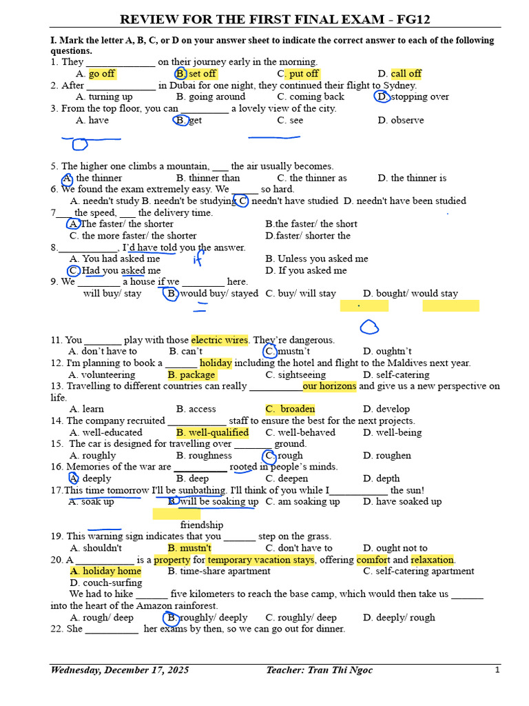 Review for the Final Exam - Fg12 - Phat Lop | PDF | Camping | Baggage