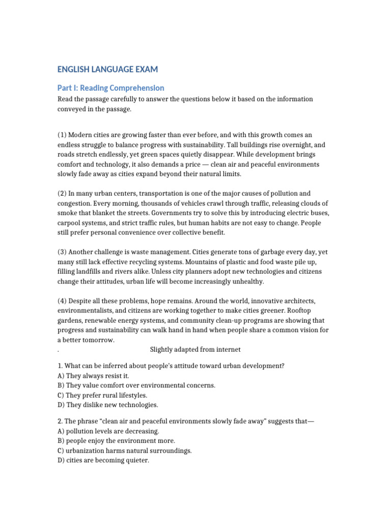 8th Grade English Mid Exam 1 | PDF | Urban Planning | Waste