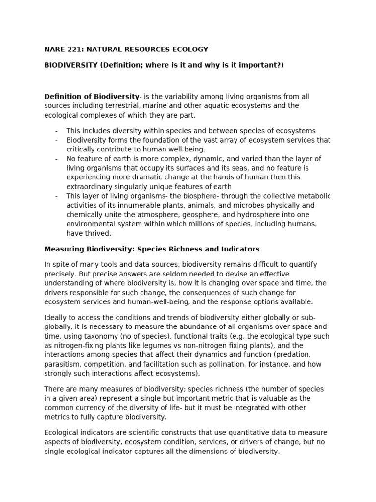 Biodiversity Notes (1) | PDF | Biodiversity | Ecosystem