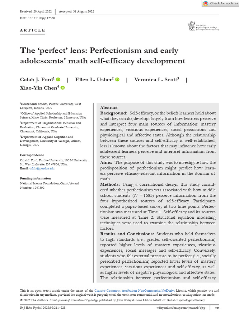 Brit J of Edu Psychol - 2022 - Ford - The perfect lens Perfectionism ...
