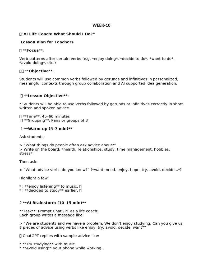 AI Life Coach Lesson Plan for Teachers | PDF | Syntax | Linguistic ...
