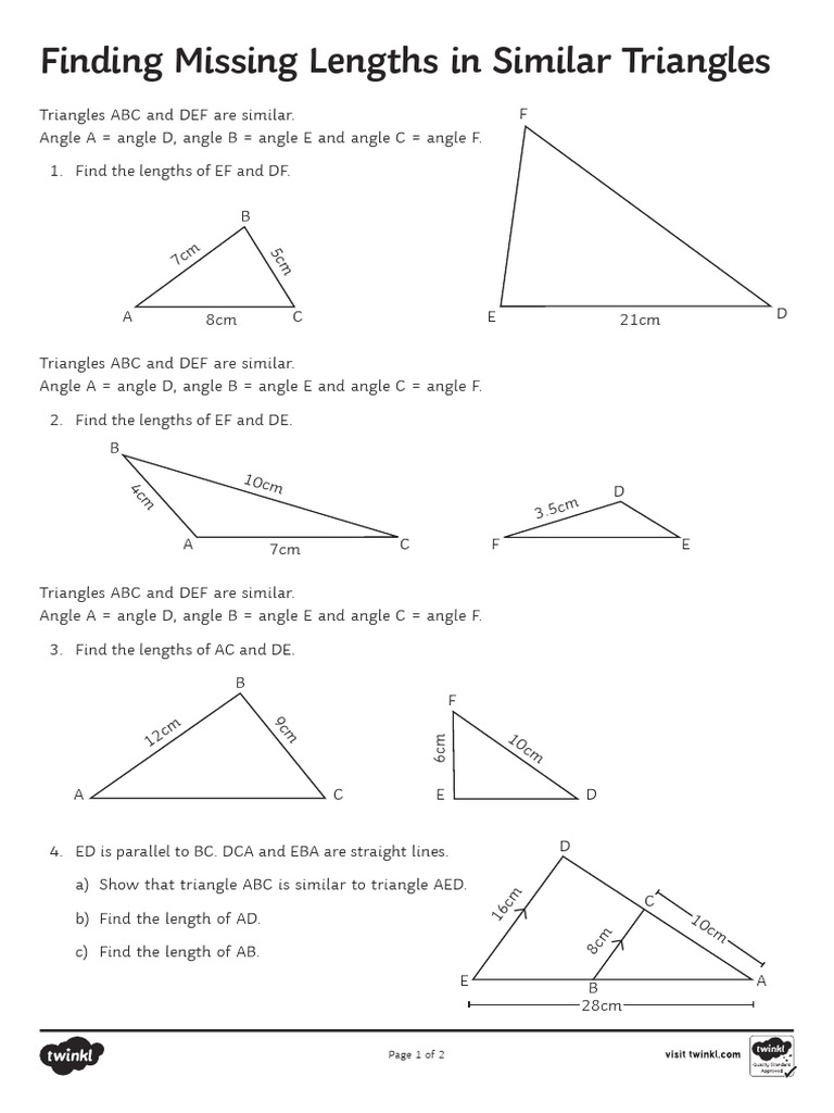 Similarity and Congruence - Finding Missing Lengths | PDF | Euclidean ...