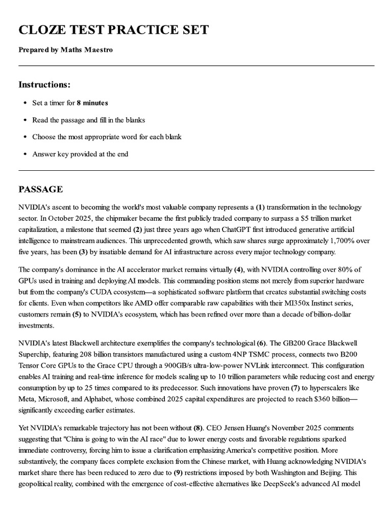 Cloze Test Practice Set for Ssc Cgl and Sbi Po Mains | PDF