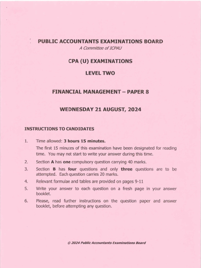 CPA Paper 8 Financial Management (1) | PDF
