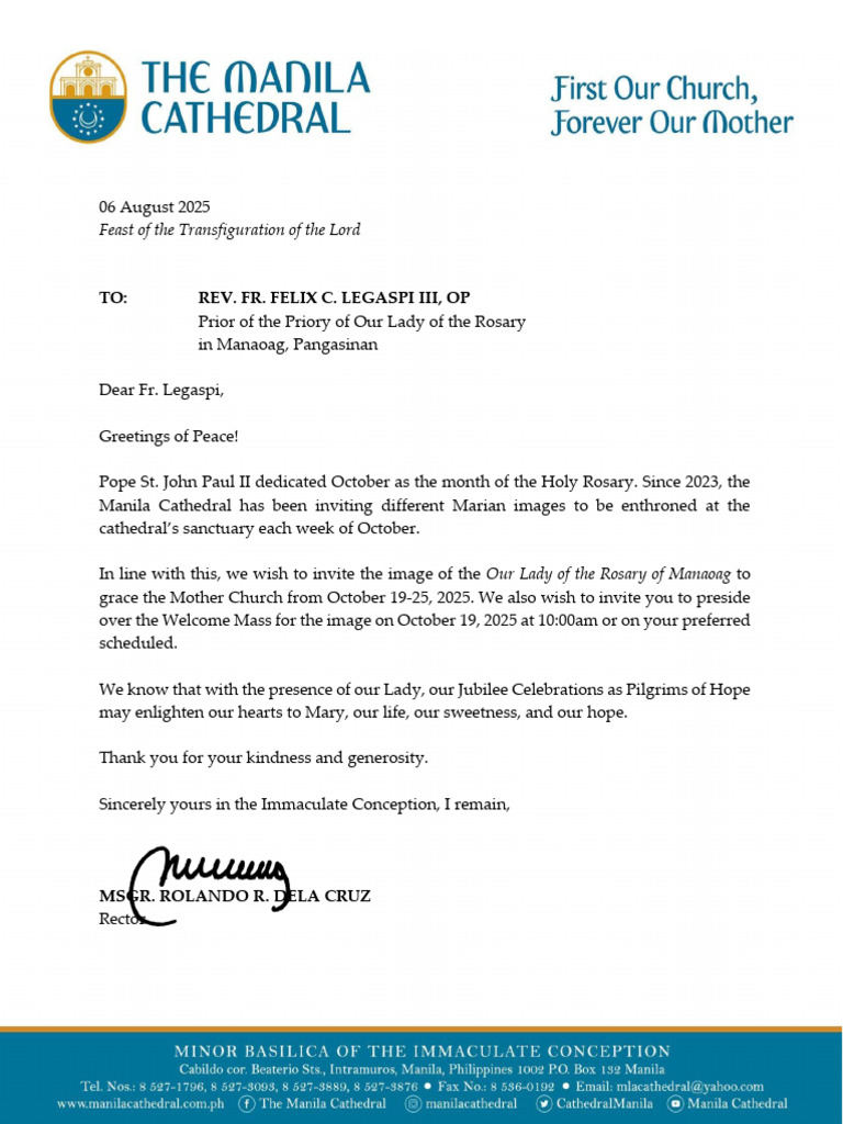 Ocotber 2025 Letter (Fr. Felix) | PDF