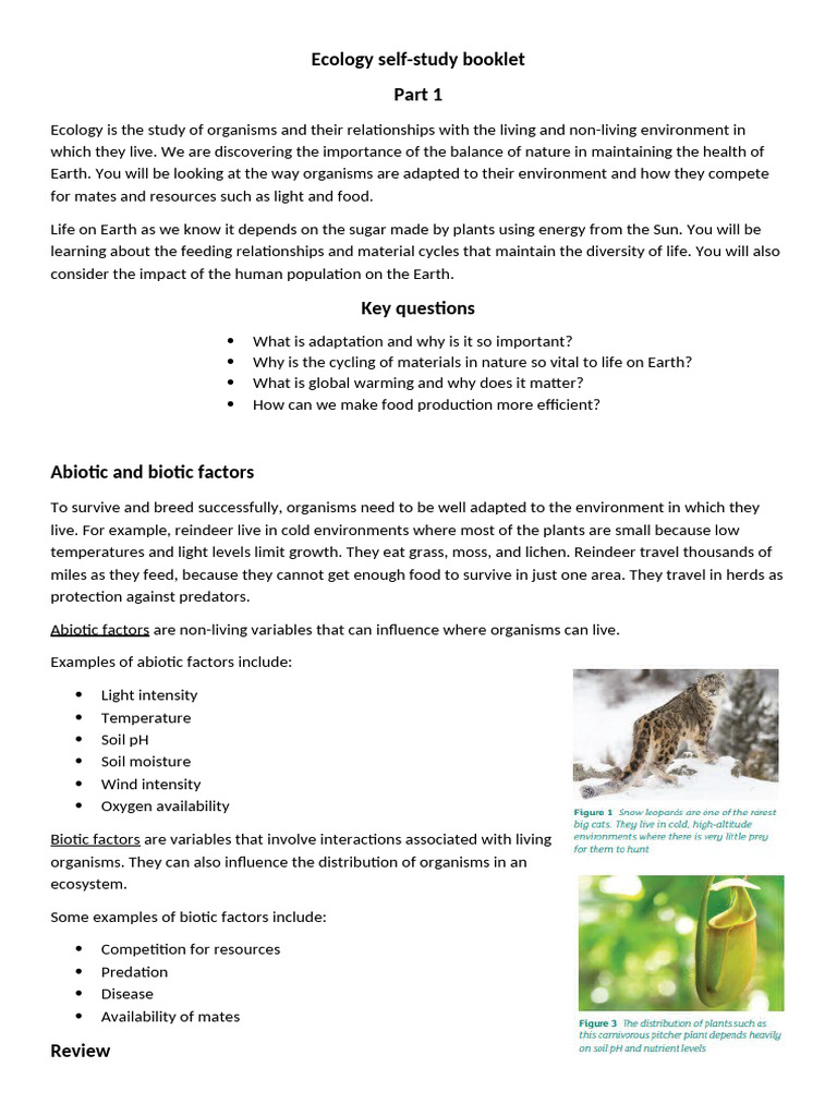 Ecology Self-Study Guide: Adaptations & Factors | PDF | Ecosystem | Ecology