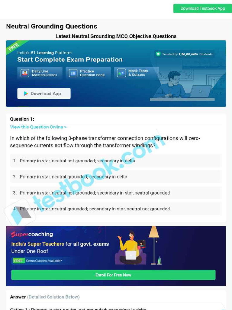 MCQ On Neutral Grounding 62e110a1be415d11f462975c | PDF