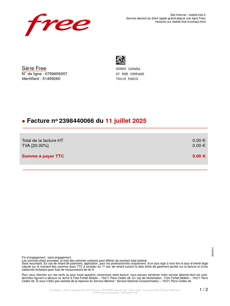 Facture Free Mobile - Juillet 2025 | PDF | Taxe sur la valeur ajoutée ...