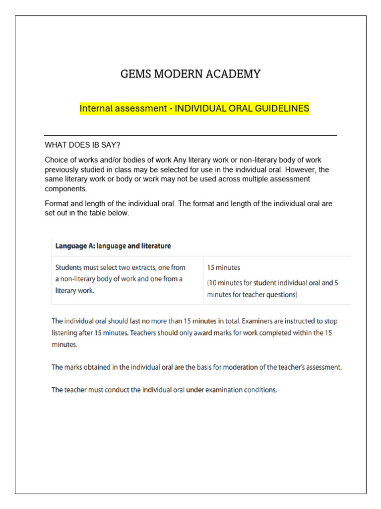 Individual Oral Guidelines for IB Assessments | PDF | Writing | Written ...