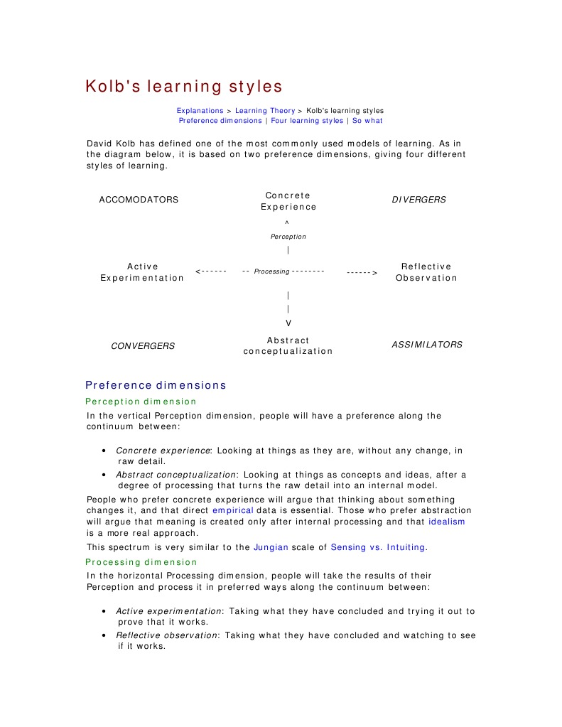 Kolb's Learning Styles | PDF | Learning Styles | Abstraction