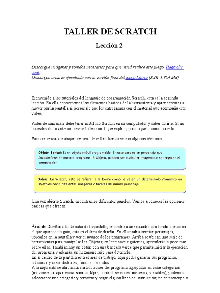Taller de Scratch | PDF | Scratch (lenguaje de programación) | Point and Click
