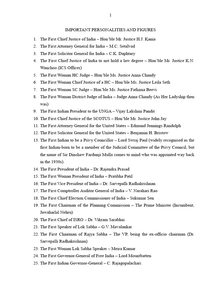 Non-Exhaustive List of Firsts | PDF | The Honourable | Government Of India