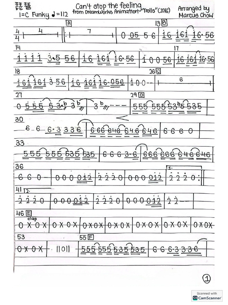 Can’t Stop the Feeling_PipaGuzheng_Jianpu | PDF