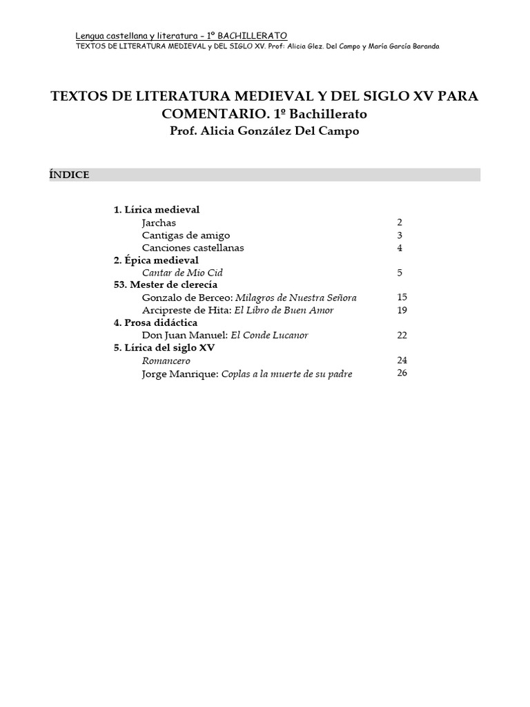 Textos de Literatura Medieval y Siglo XV | PDF