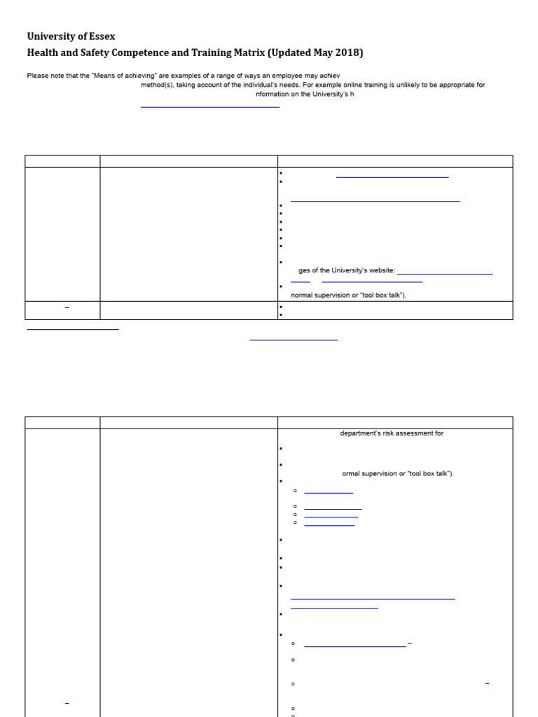 Health and Safety Needs Training Matrix - UNiversity of Essex | PDF ...