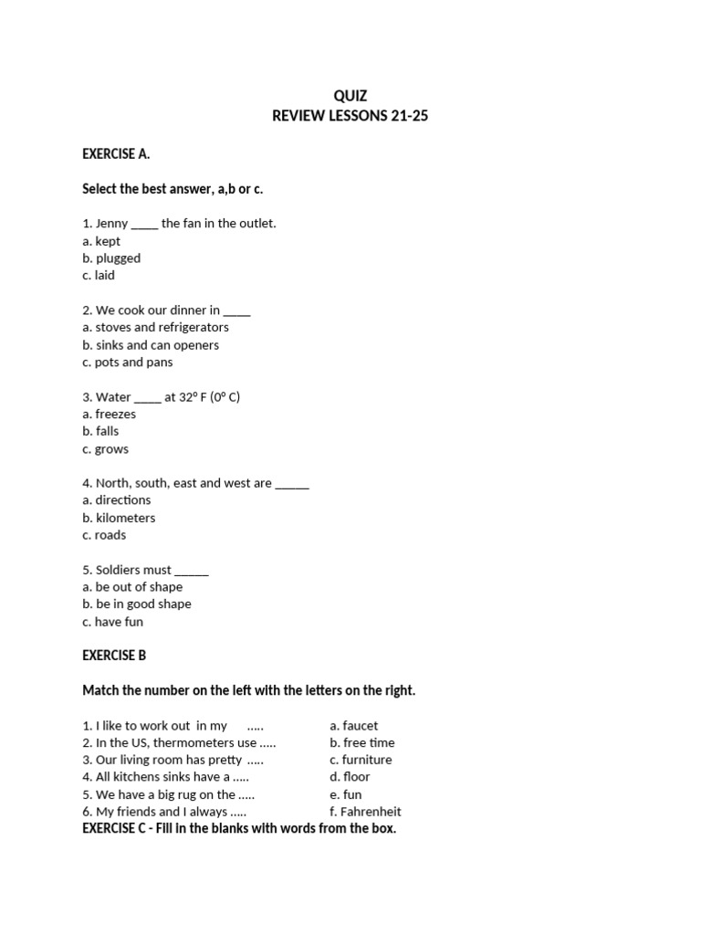 Quiz - Review Lessons 21 - 25 | PDF | Chess Theory