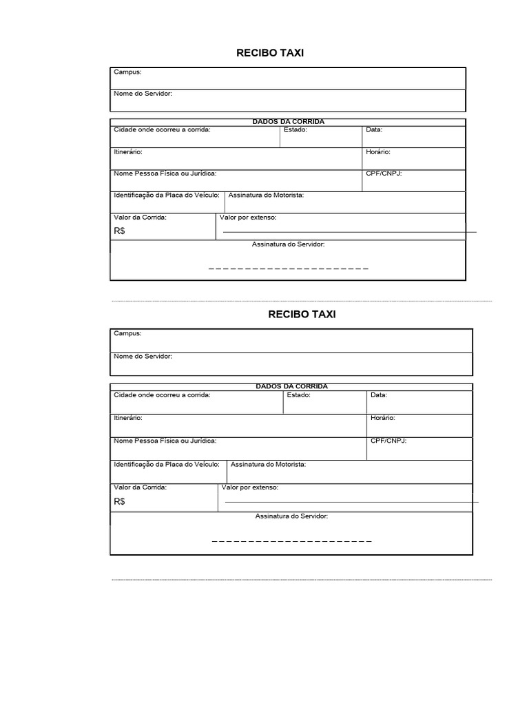Modelo de Recibo de Corrida de Táxi | PDF