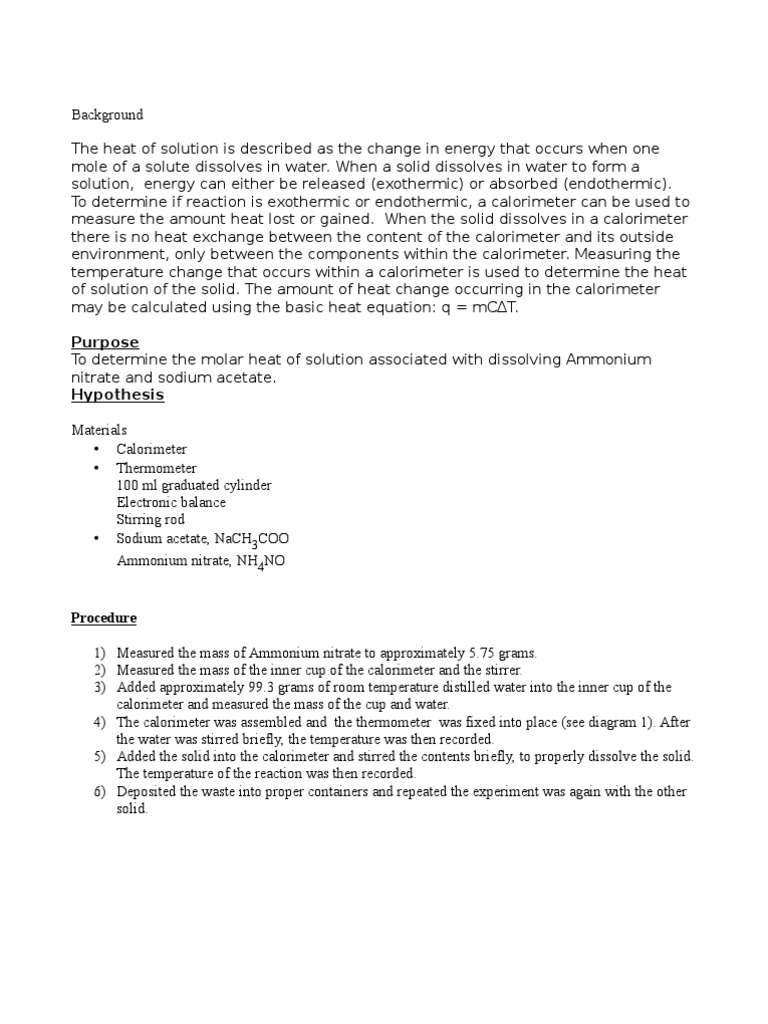 Heat Solution Lab | PDF | Heat | Chemical Reactions