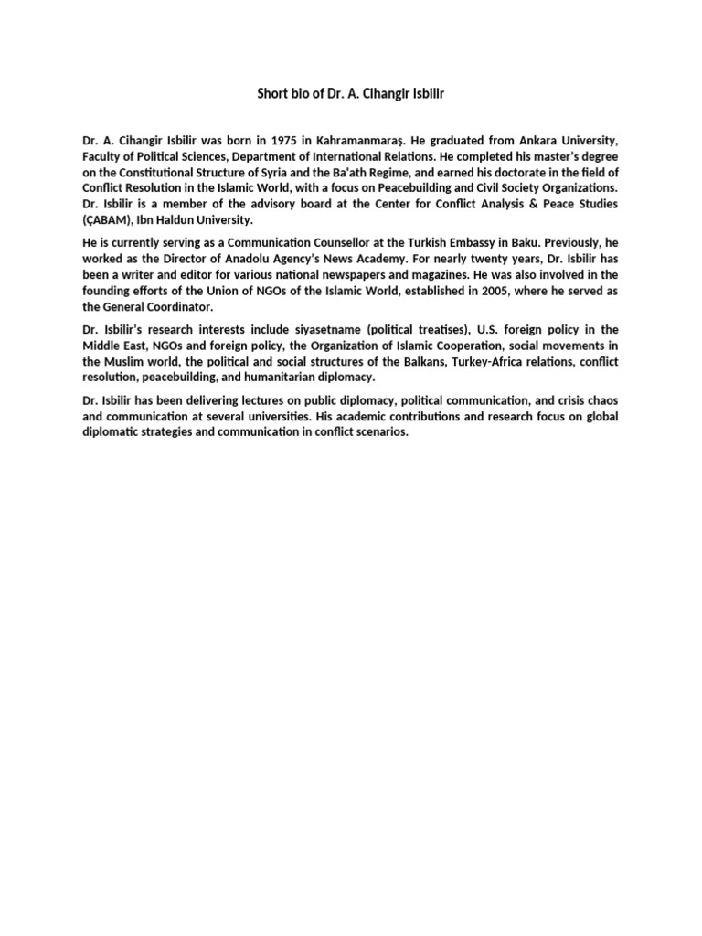 Dr. A. Cihangir Isbilir: Bio & Expertise | PDF
