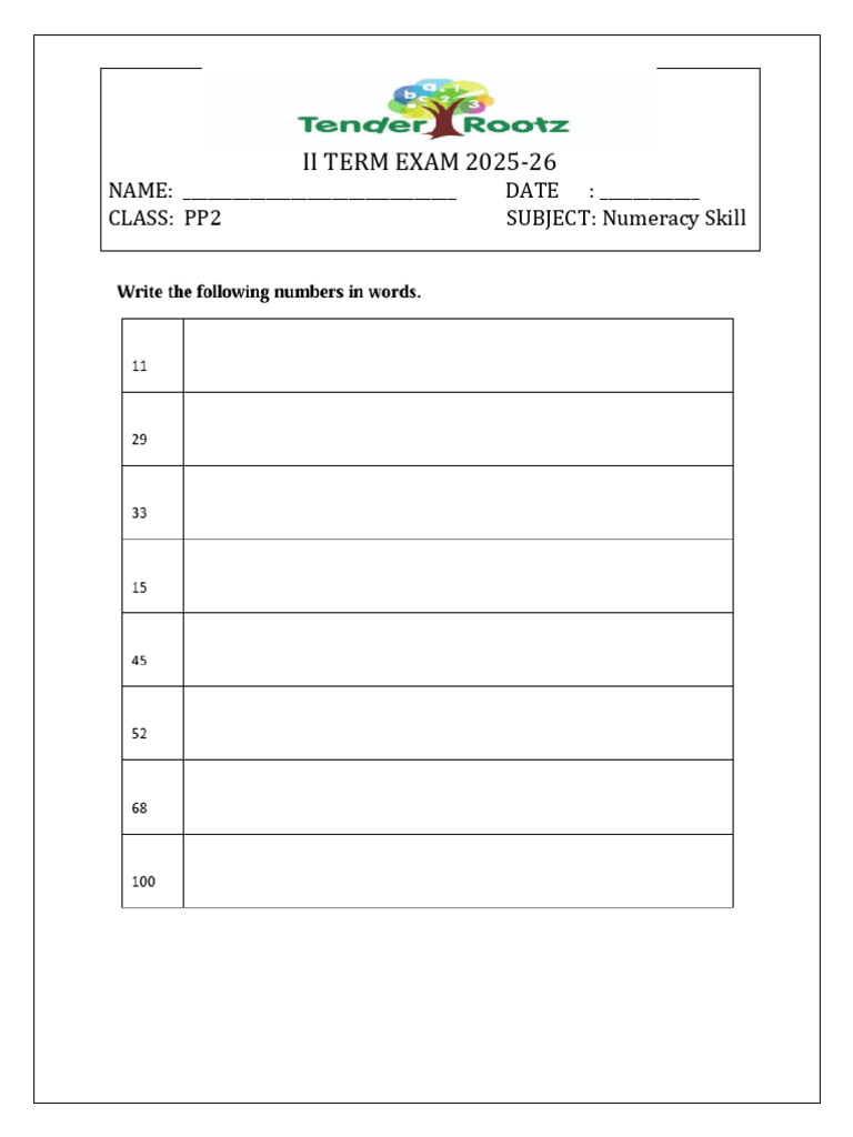 PP2 Numeracy Skill Exam 2025-26 | PDF