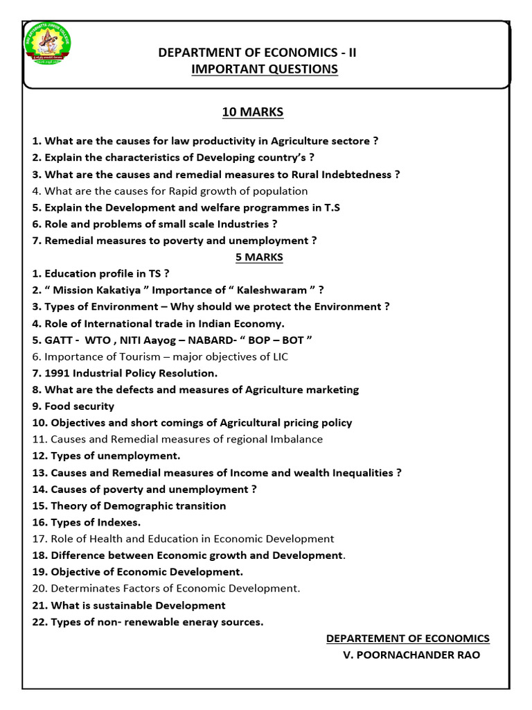 Important Economics Questions for TS | PDF