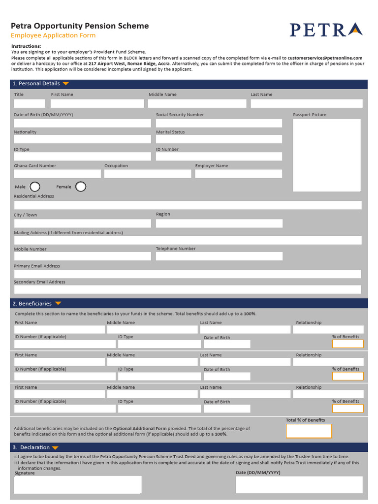 Petra Pension Scheme Application Form | PDF
