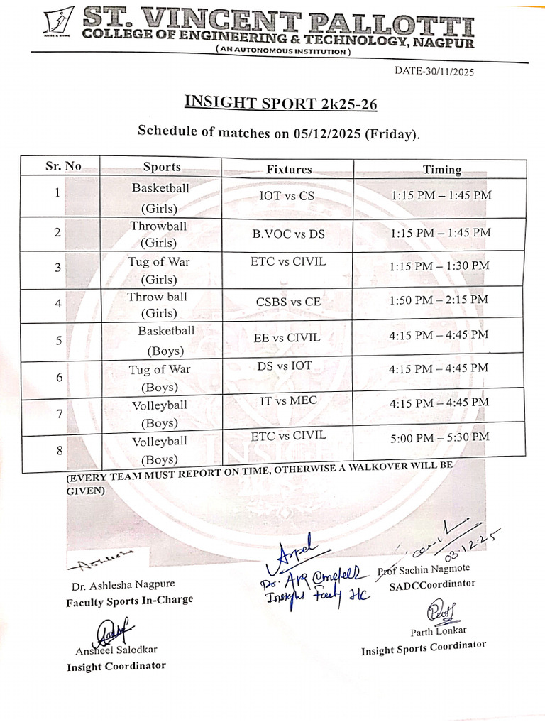 Insight Sports Schedule 5-12-2025 | PDF