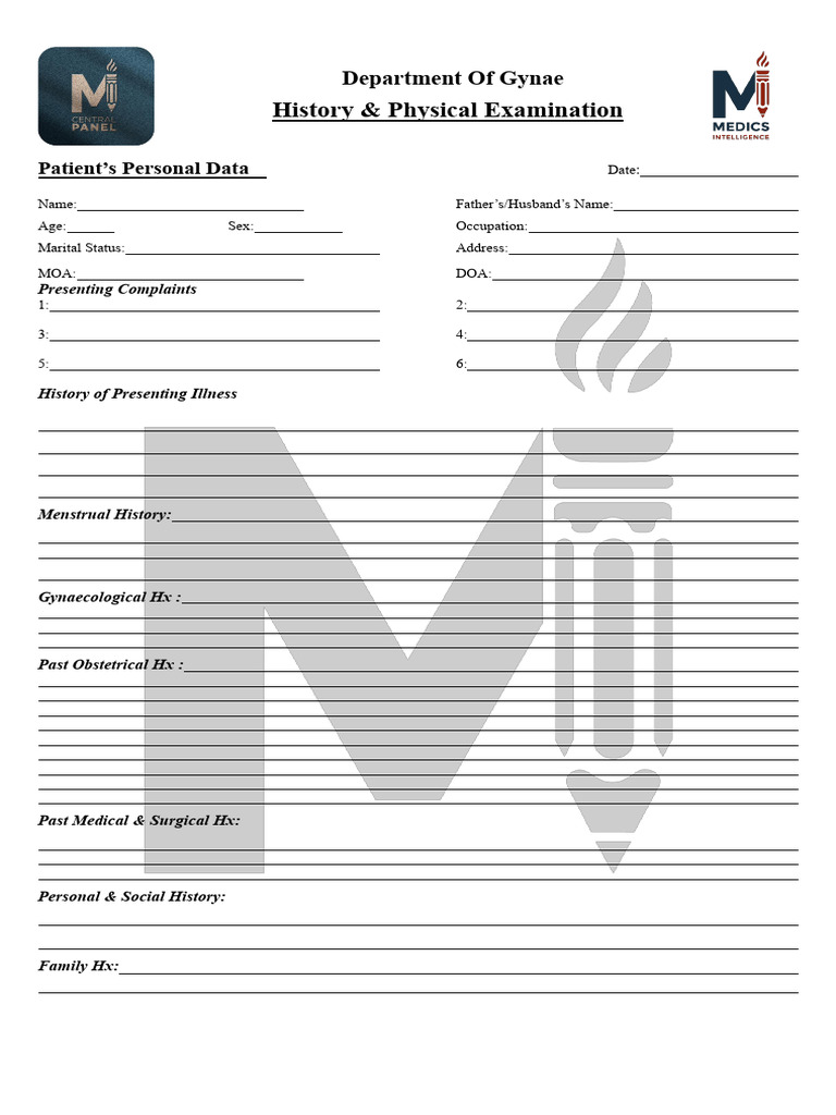 Gynaecology History & Physical Exam Template | PDF
