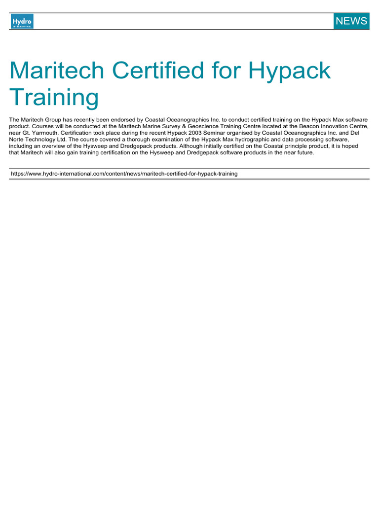 Maritech Certified For Hypack Training | PDF