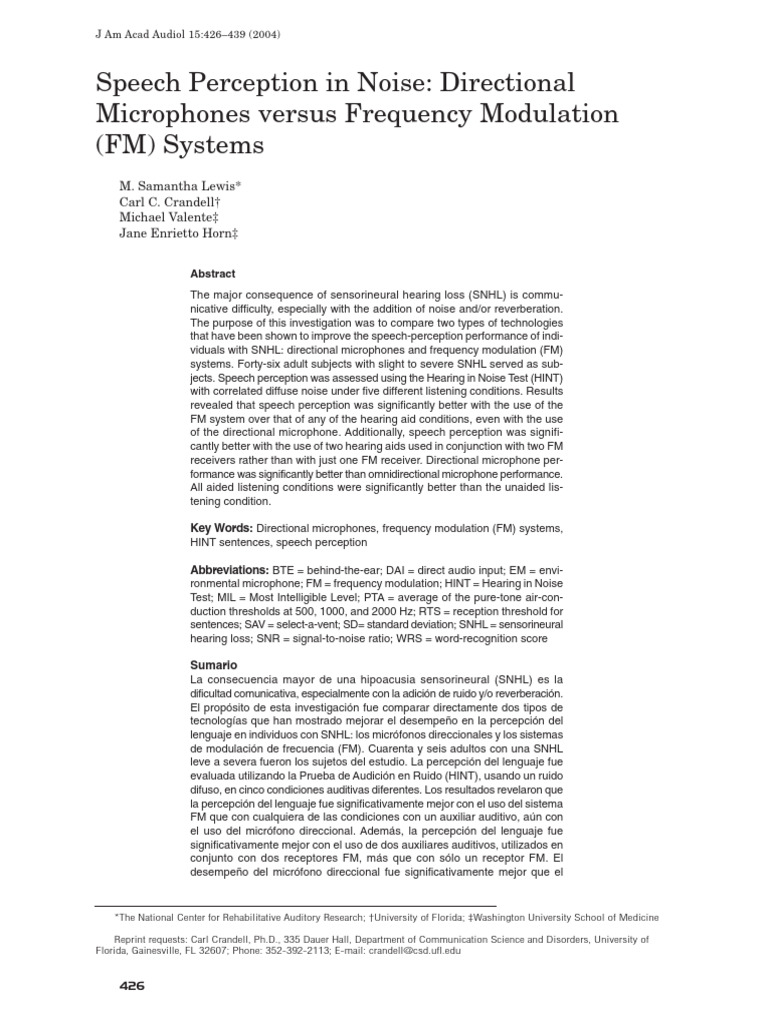 Speech Perception in Noise: Directional Microphones versus Frequency ...