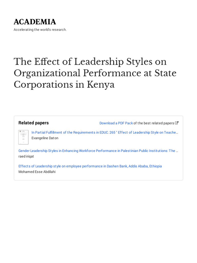 Leadership Styles and Performance in Kenya | PDF | Transformational ...