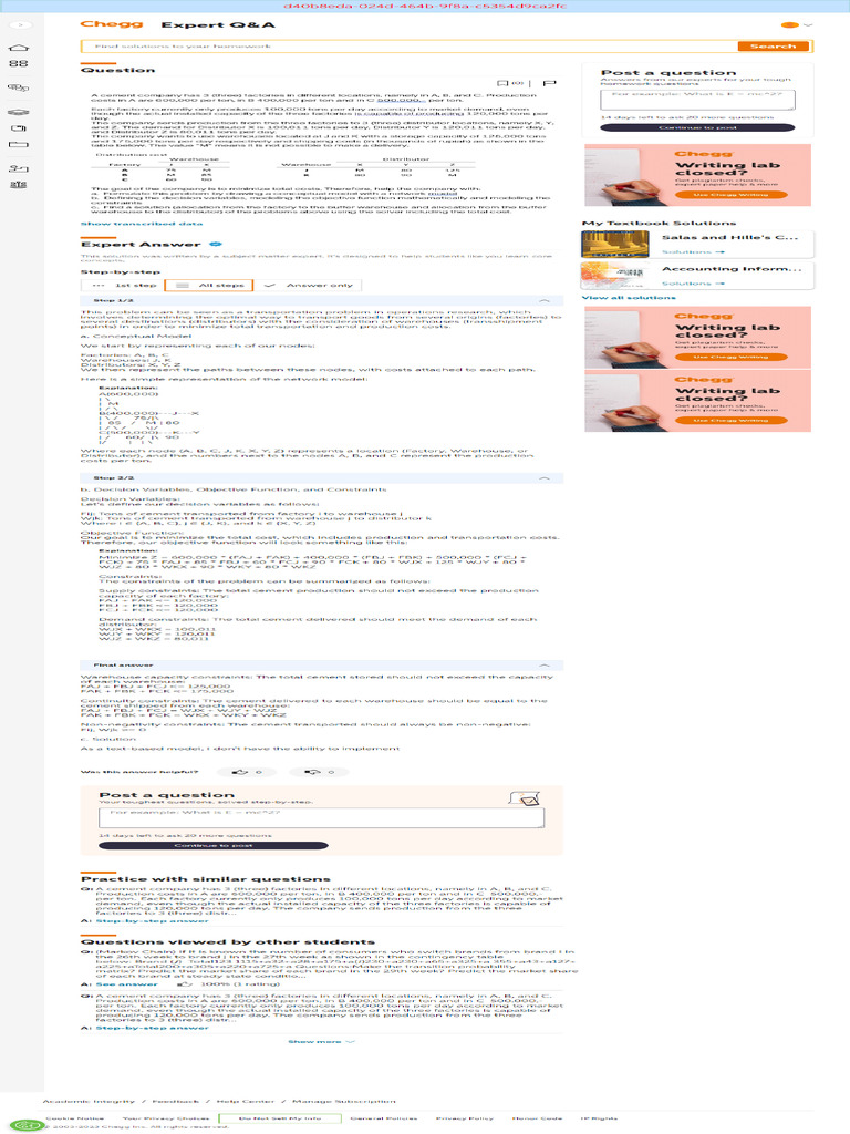 Screencapture Chegg Homework Help Questions and Answers Cement Company ...