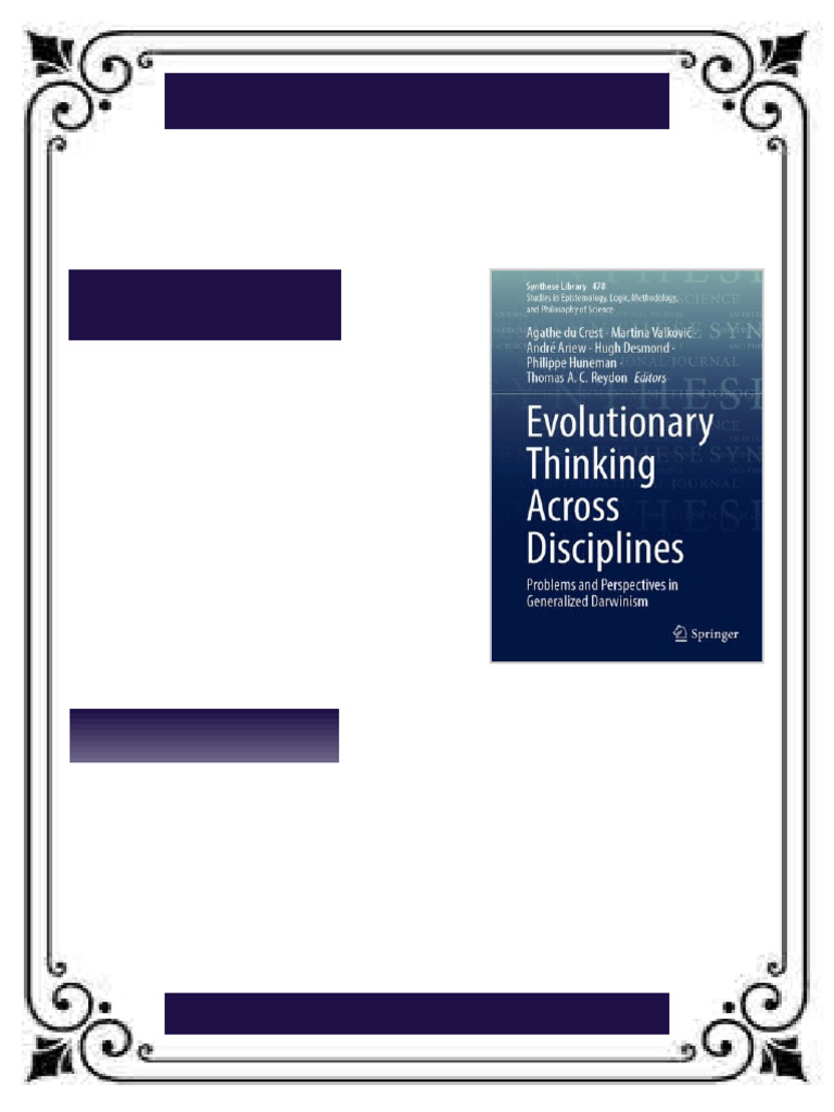 Evolutionary Thinking Across Disciplines Problems and Perspectives in ...