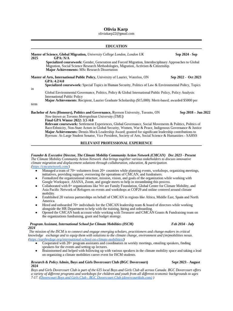 Cv Sample International | PDF | Governance | Refugee