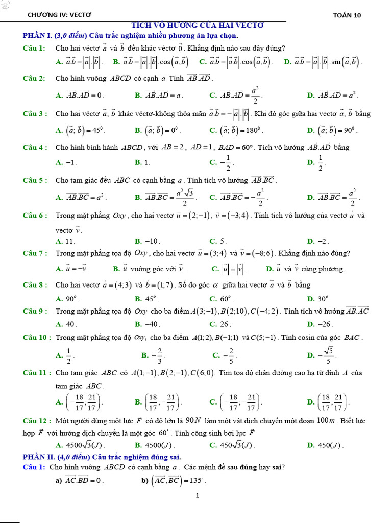 K10 - Tích Vô Hư NG C A Hai Vecto | PDF