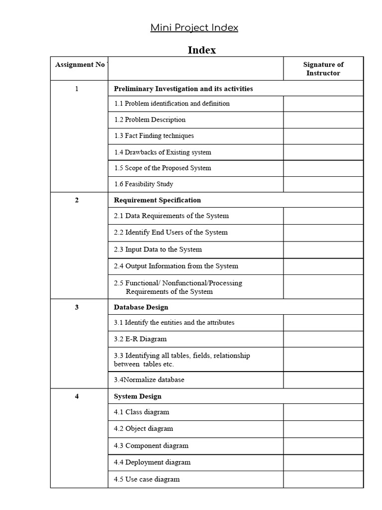 Mini Project Index: System Design Guide | PDF