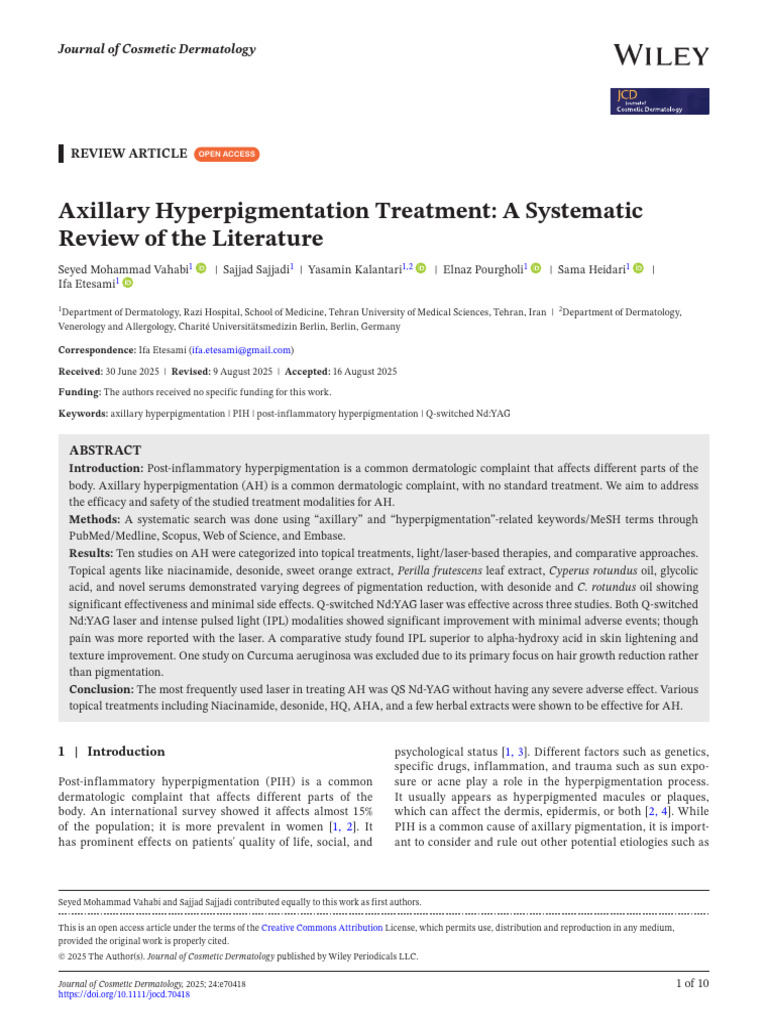 Axillary Hyperpigmentation Treatments Review | PDF | Skin | Dermatology